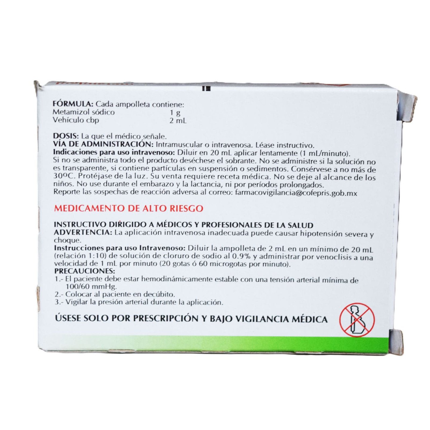 Metamizol sódico inyectable 1 g/2 ml "AMSAI" (3 ampolletas)💉💊